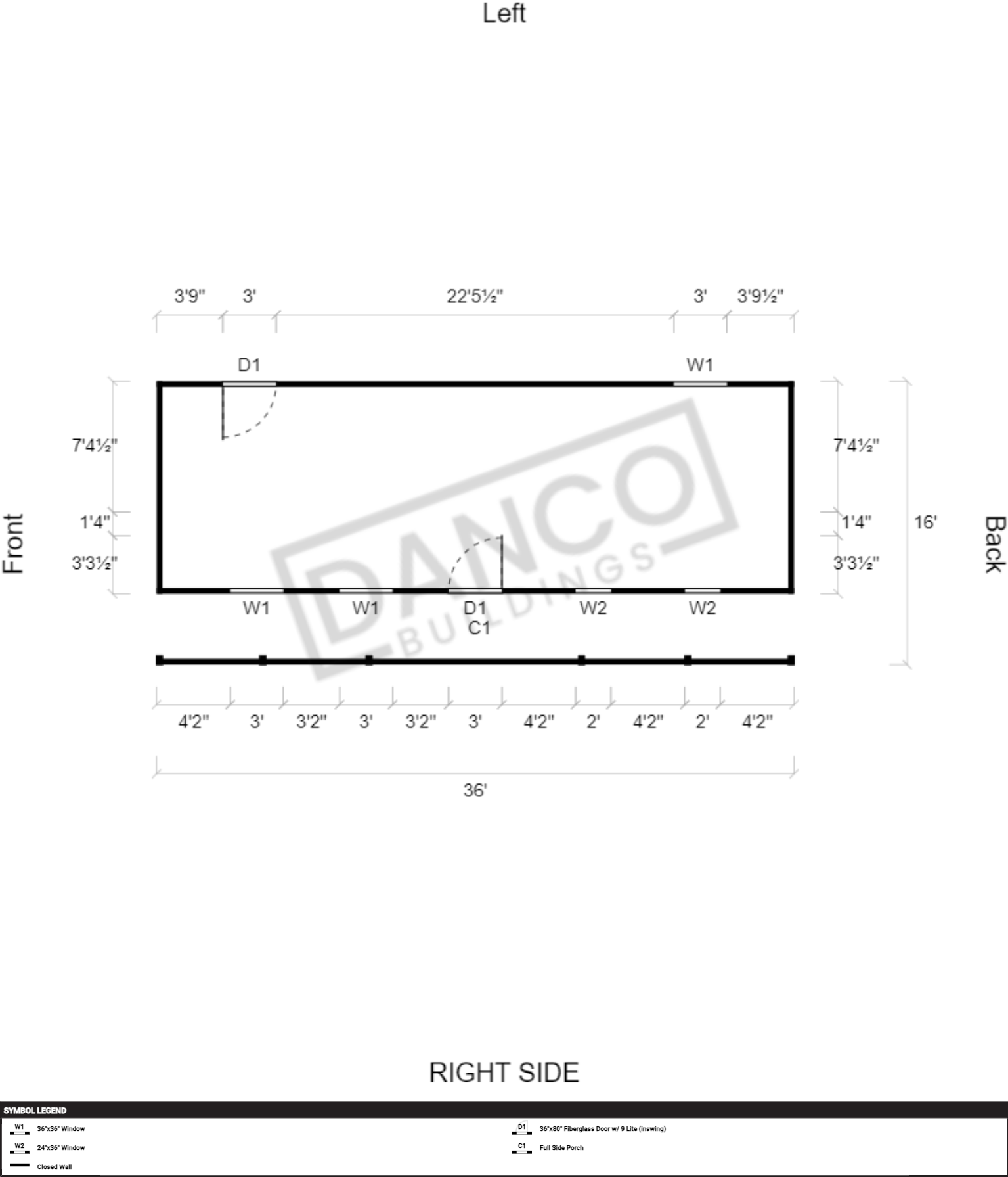 Side Porch Cabin 16x36 - DANCO Buildings