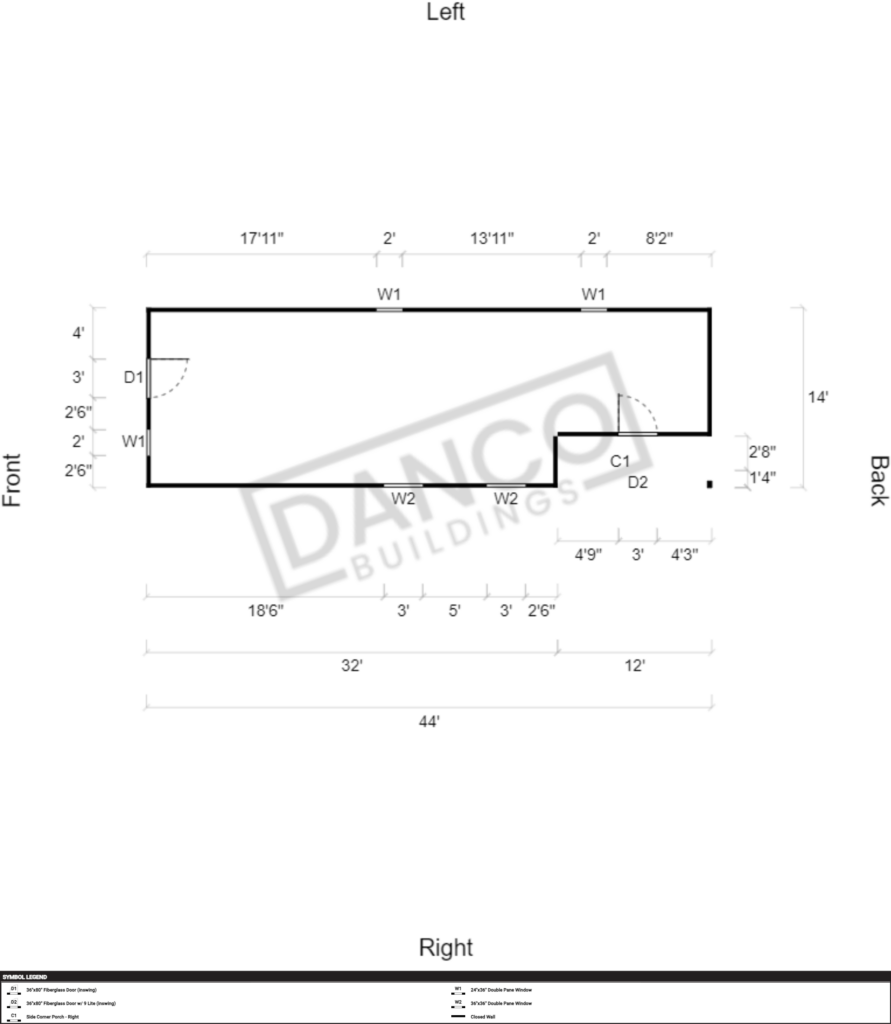 Corner Porch Cabin 14x44 - DANCO Buildings