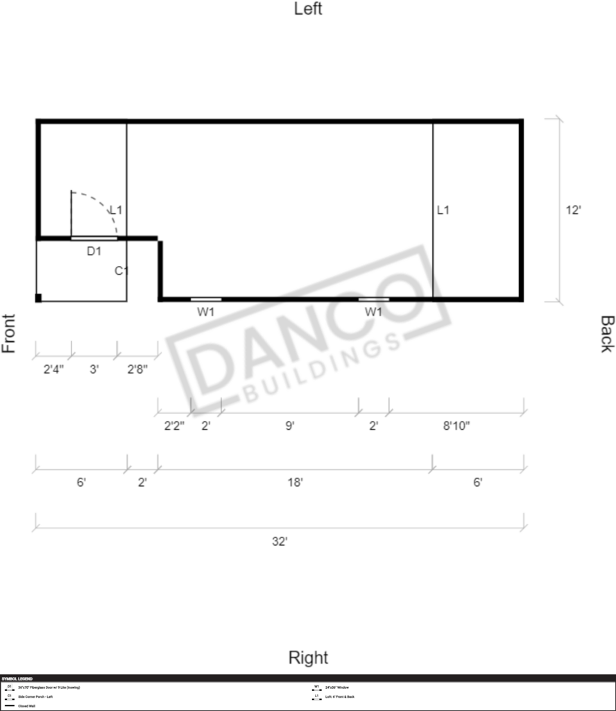Corner Porch Lofted Barn Cabin 12x32 - DANCO Buildings