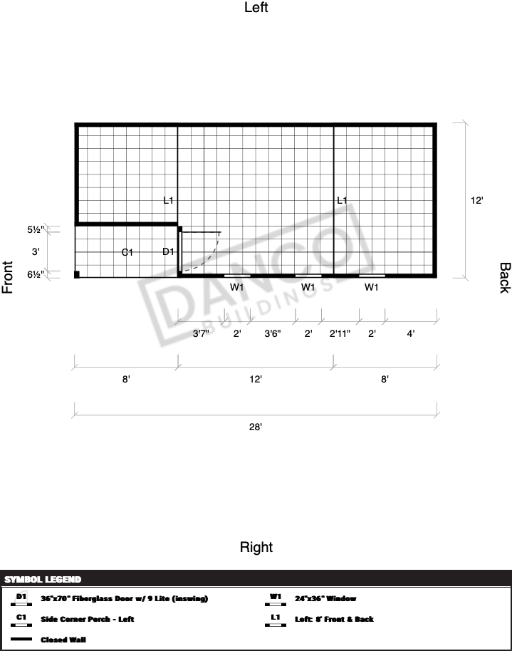 Corner Porch Lofted Barn Cabin 12x28 - DANCO Buildings