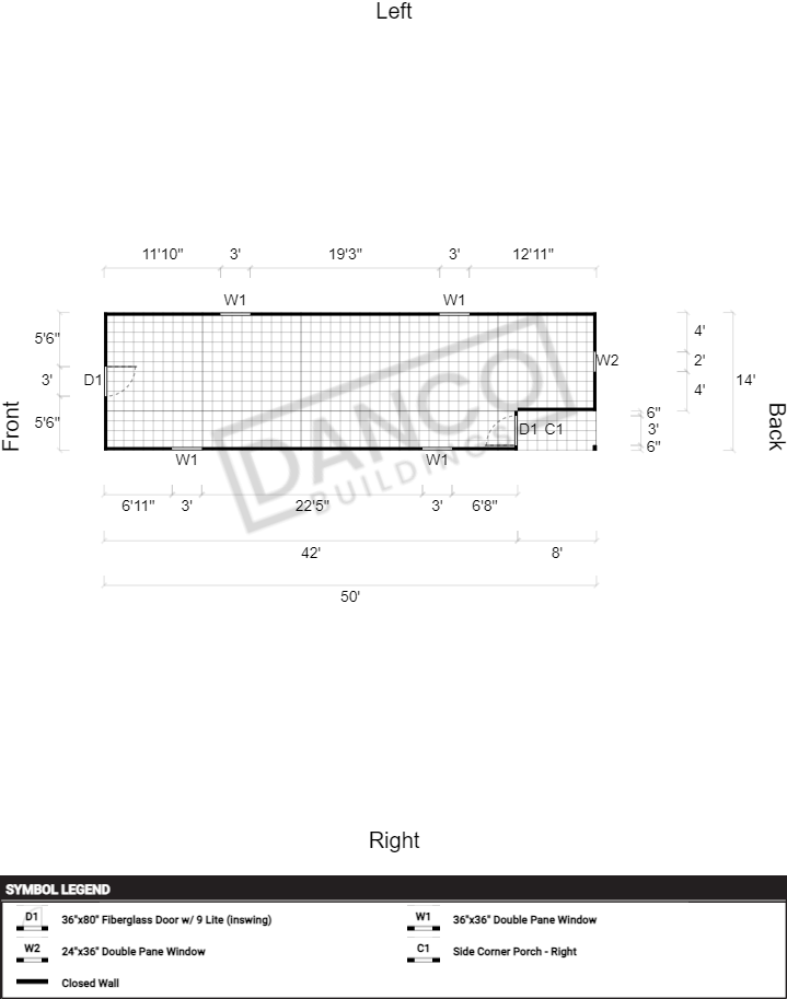 Corner Porch Cabin 14x50 - DANCO Buildings