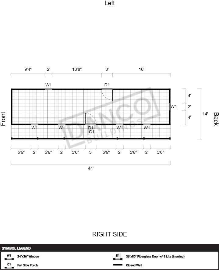 Side Porch Cabin 14x44 - DANCO Buildings