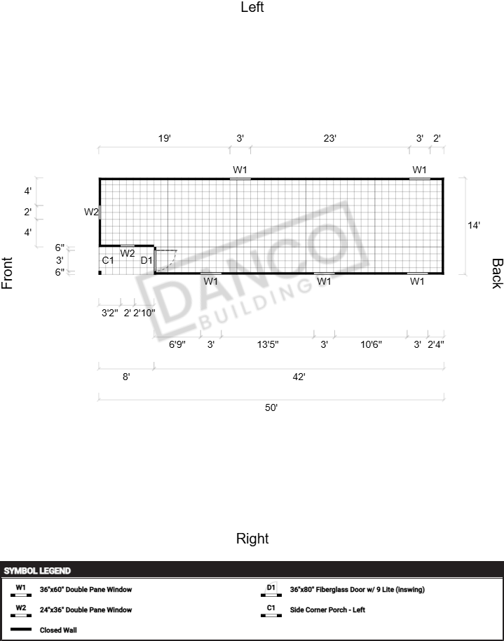 Corner Porch Cabin 14x50 - DANCO Buildings
