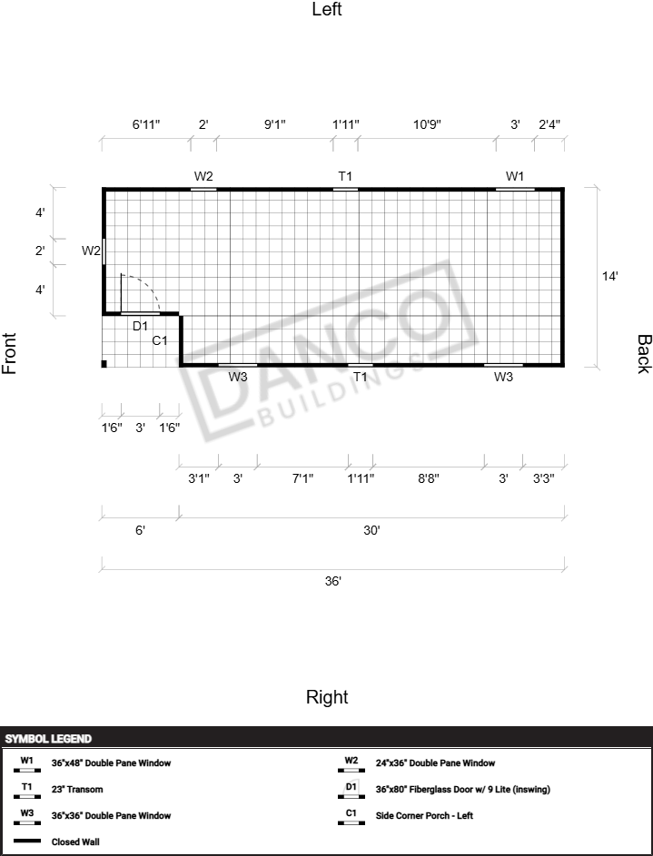 Corner Porch Cabin 14x36 - DANCO Buildings