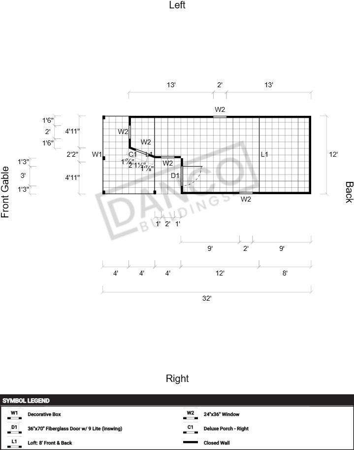 Wraparound Porch Lofted Barn Cabin 12x32 - DANCO Buildings