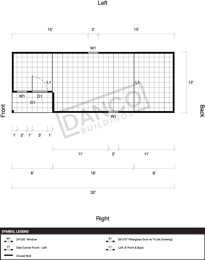 Corner Porch Lofted Barn Cabin 12x32 - DANCO Buildings