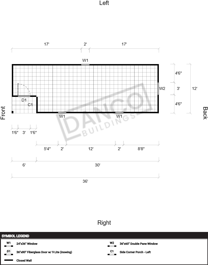 Corner Porch Cabin 12x36 - DANCO Buildings