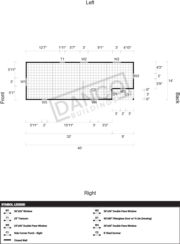 Corner Porch Cabin 14x40 - DANCO Buildings
