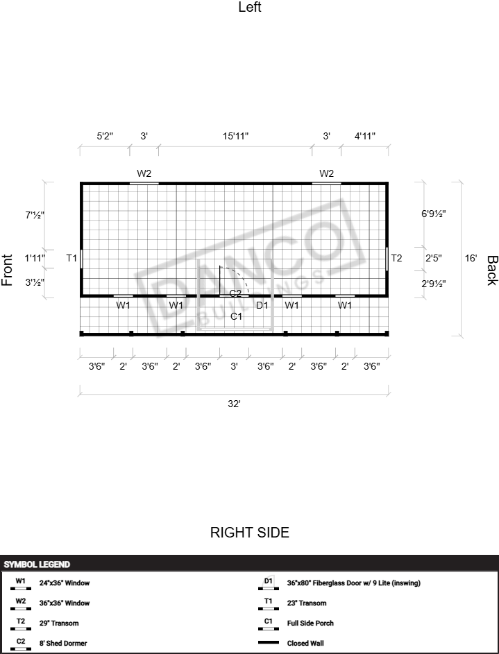 Side Porch Cabin 16x32 - DANCO Buildings